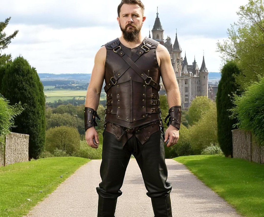 Medieval Warrior Chest Plate Vest & Bracers | Brown Leather Gladiator ...