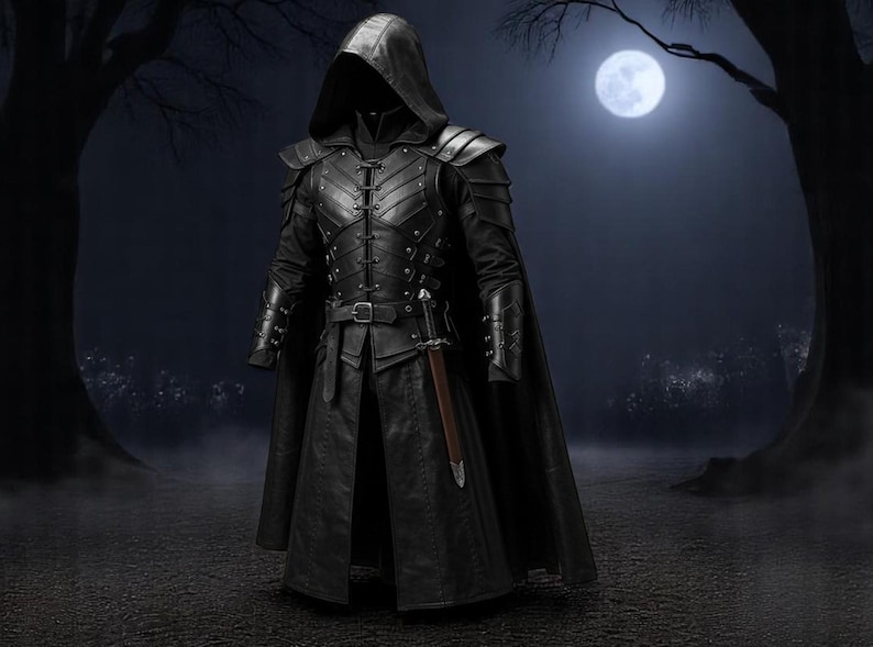 Premium Leather Assassin Armor Cloak – Hooded Medieval Warrior ...
