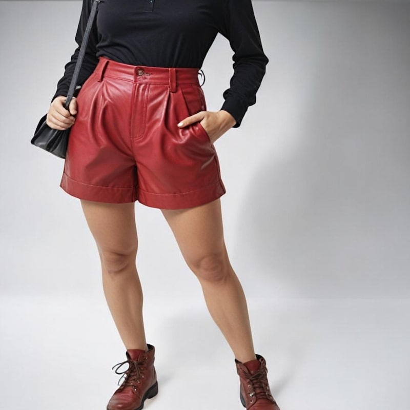 Red Leather Shorts - Etsy