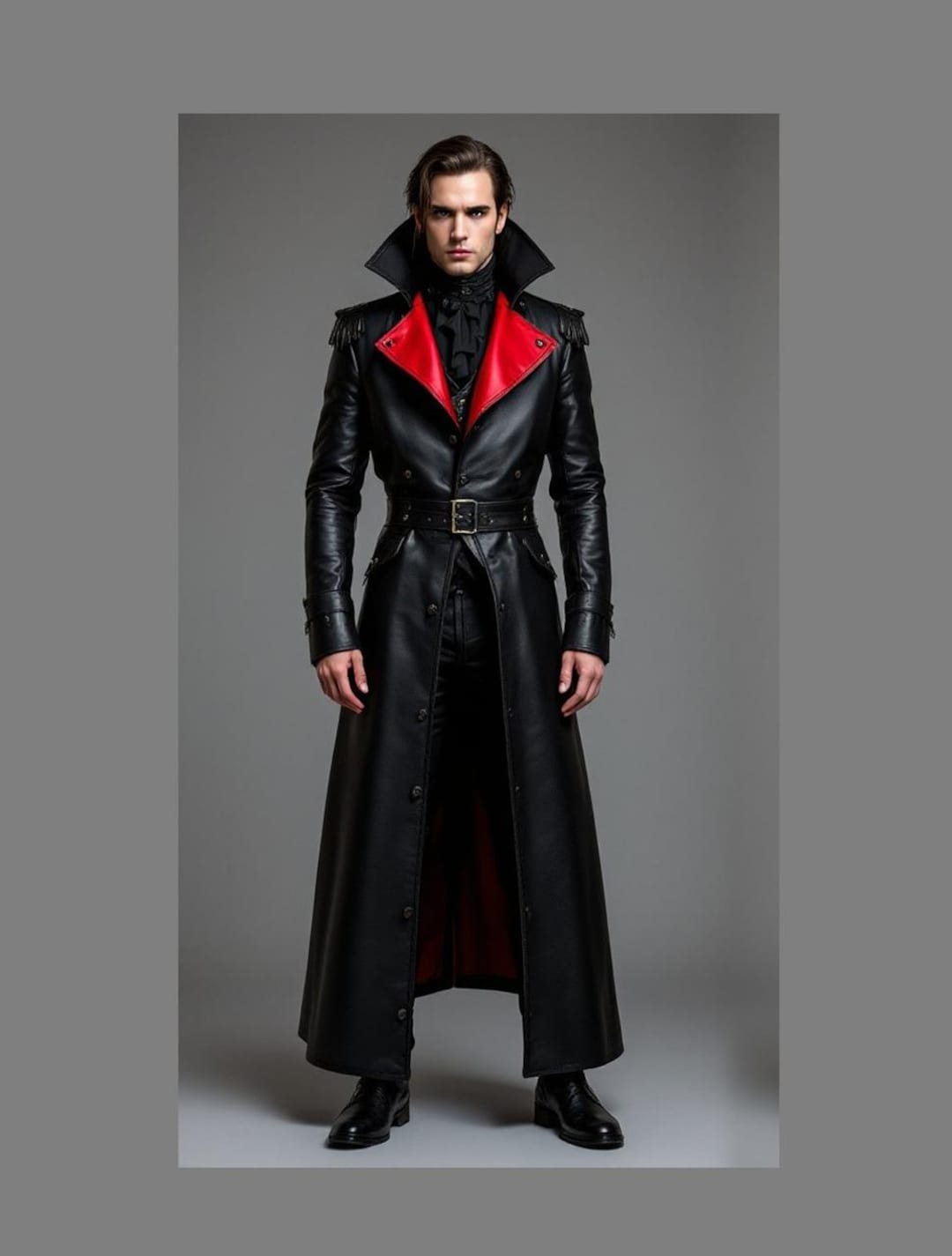 Real Leather Men's Black & Red Long Coat" Gothic Vampire Trench Coat ...