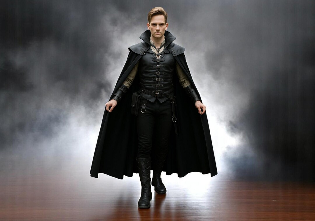 Gothic Vampire Warrior Cloak Set | Black Leather Vest & Cape | Medieval ...