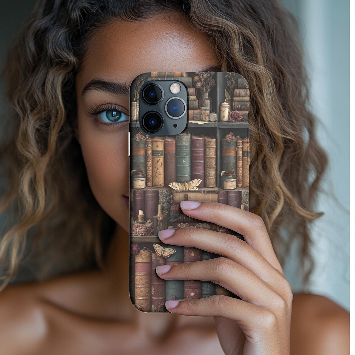 Vintage Bookshelf Phone Case, Rustic Boho Protective Cover Compatible ...