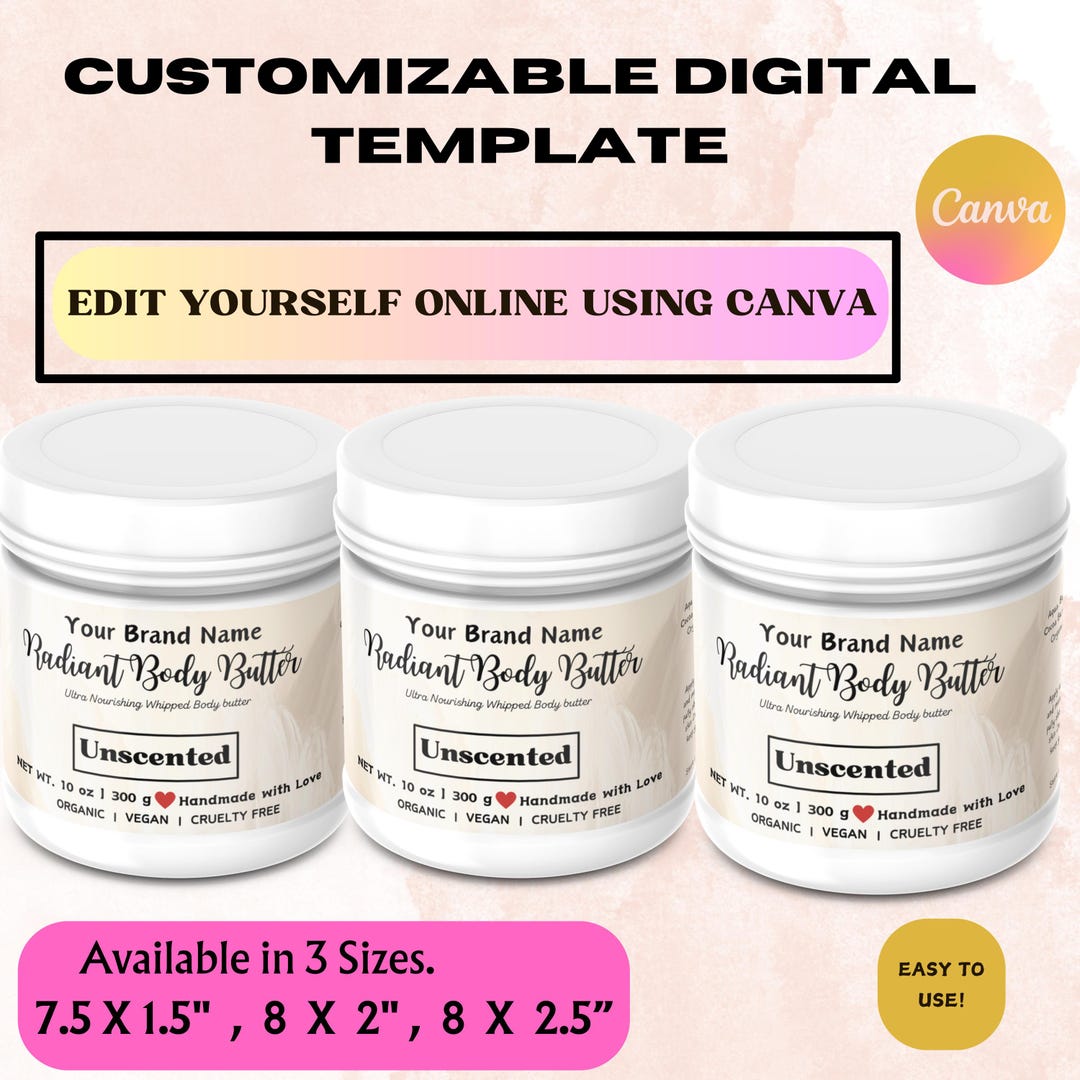 Editable Body Butter & Lotion Labels Set Customizable Canva Template ...