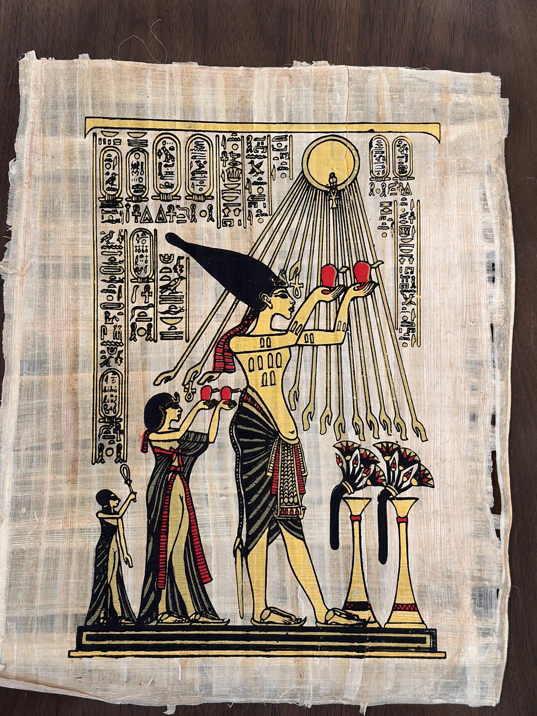 Egyptian Vintage Hand Painted Papyrus of King Akhnaton and His Family ...