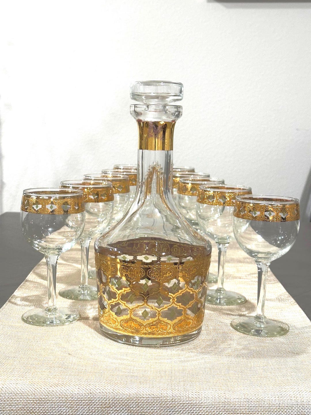 Vintage Culver Valencia 22kt Wine Decanter and 12 Glass Set (rare) - Etsy