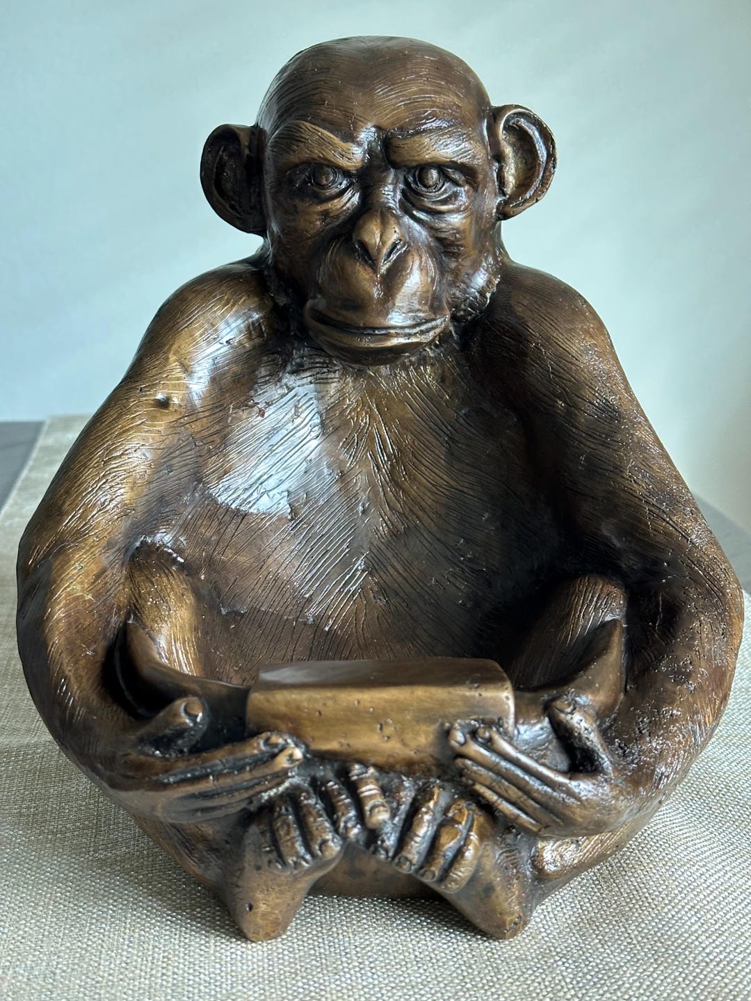 Vintage Bronze Sitting Monkey Statue 15.lbs. - Etsy
