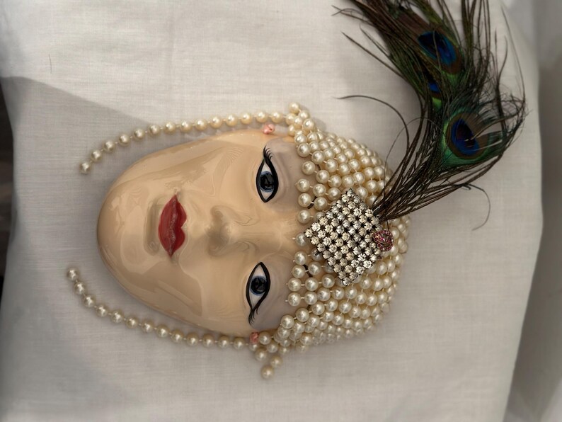 Vintage Ceramic Mask Art of a Woman in Head Draped in Pearls - Etsy