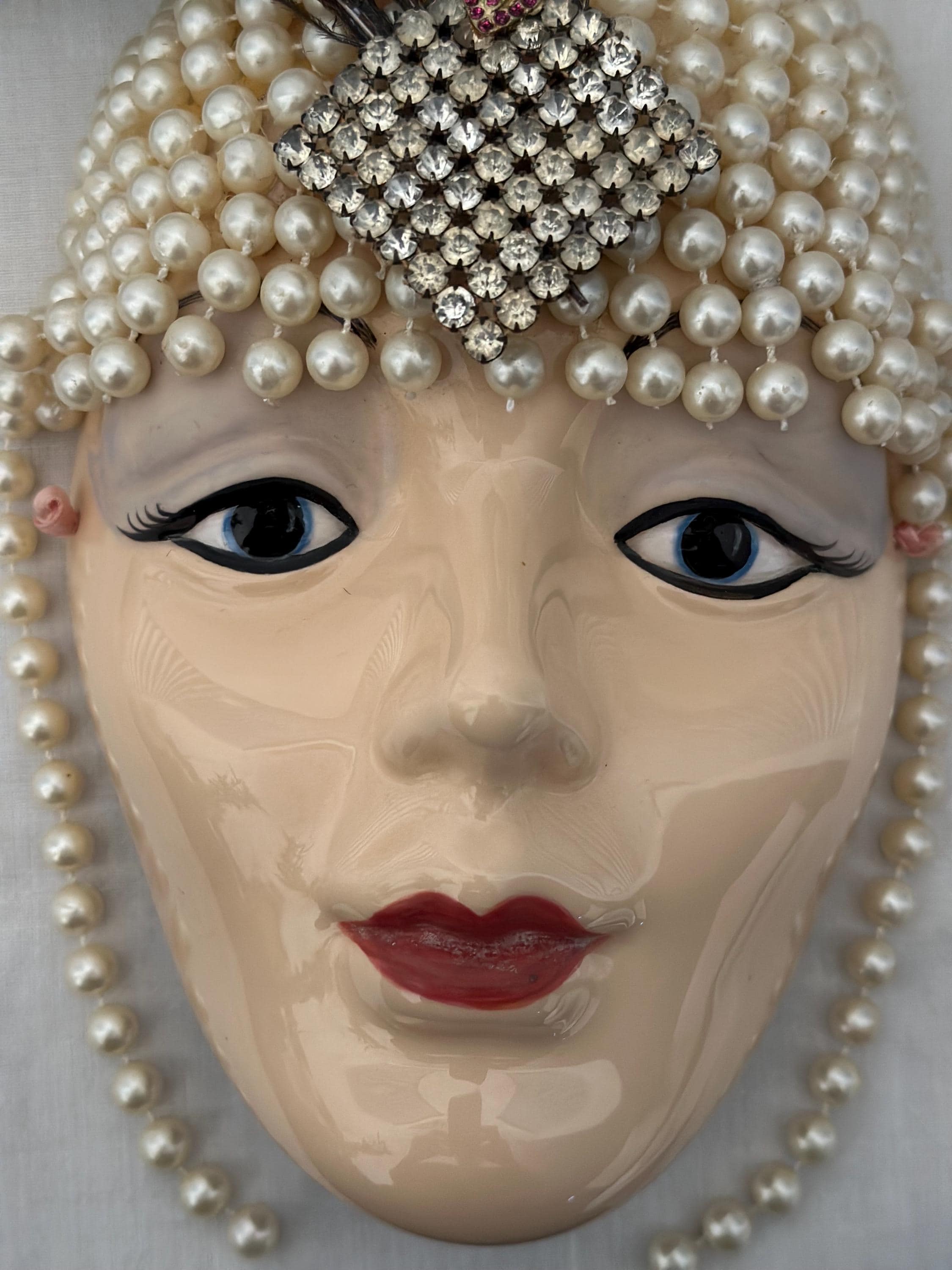 Vintage Ceramic Mask Art of a Woman in Head Draped in Pearls - Etsy