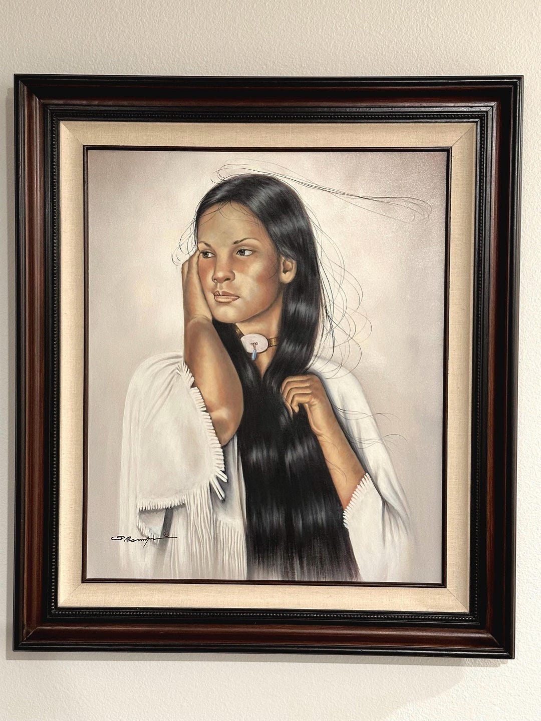 Vintage CJ Roman Native American Oil Canvas Portrait (signed) - Etsy