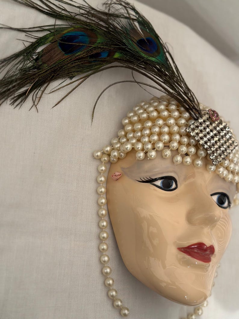 Vintage Ceramic Mask Art of a Woman in Head Draped in Pearls - Etsy