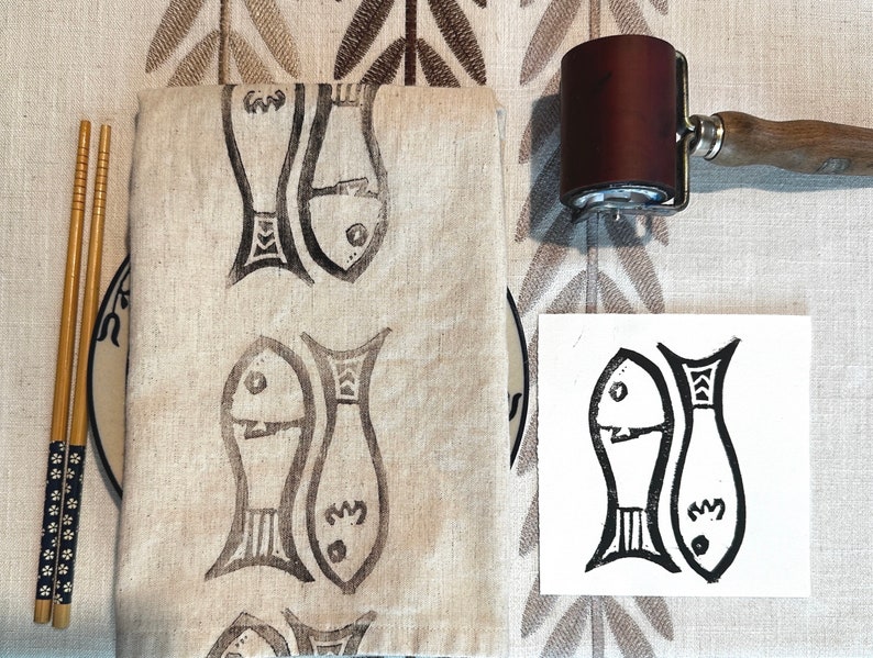 Hand Block Print Fish Napkin Set. Coastal Chic Bohemian Eclectic Design ...