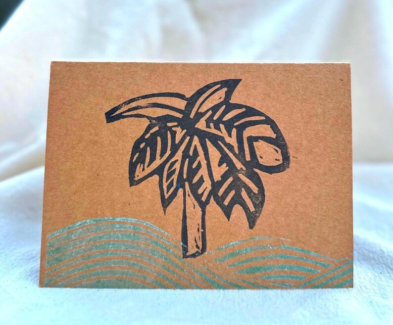 Frameable Block Handprint Palm Card Set. Palmetto Tree. Waves. Seafoam ...