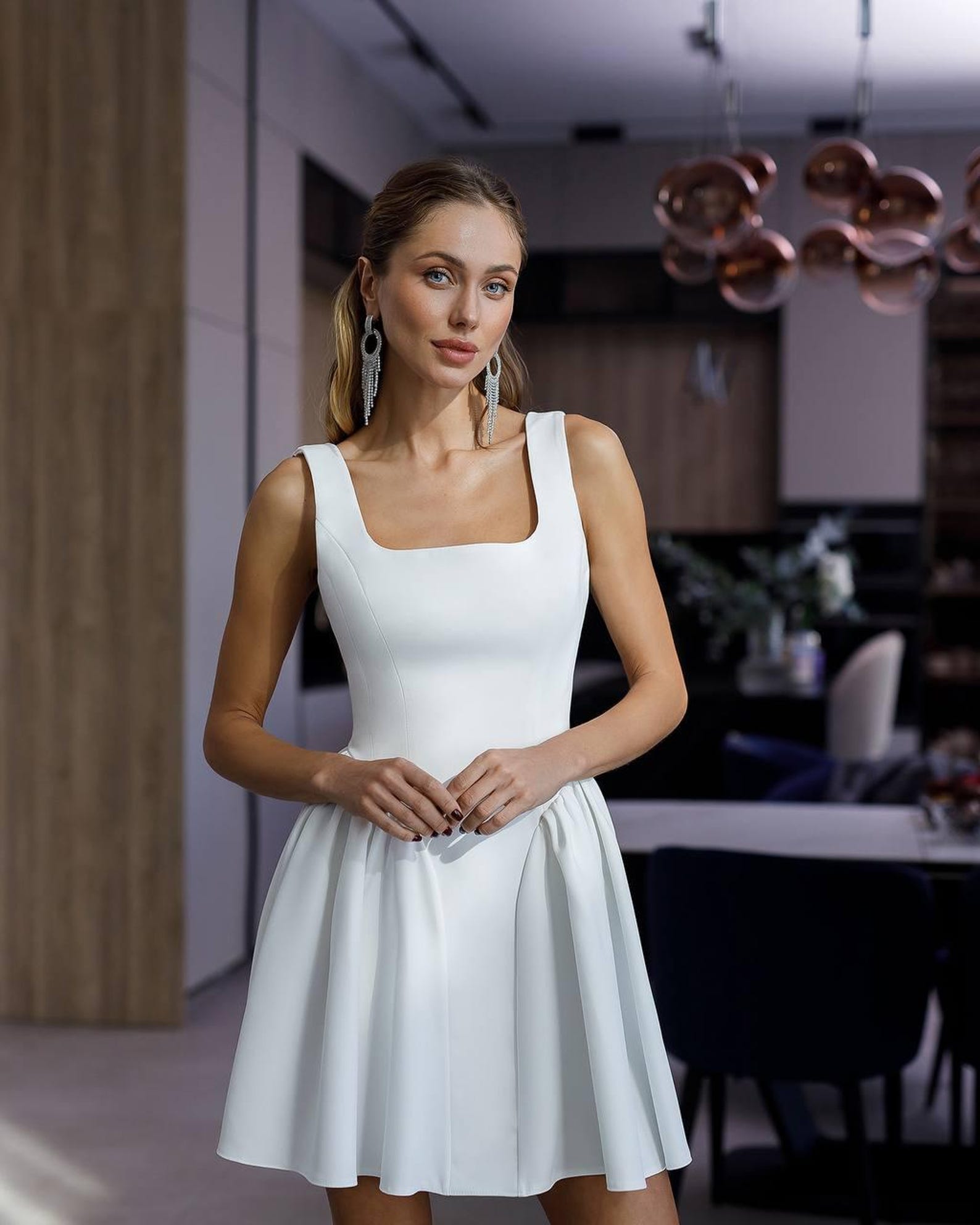 White Bow Back Mini Dress | Elegant Fit & Flare Cocktail Dress | Luxury ...