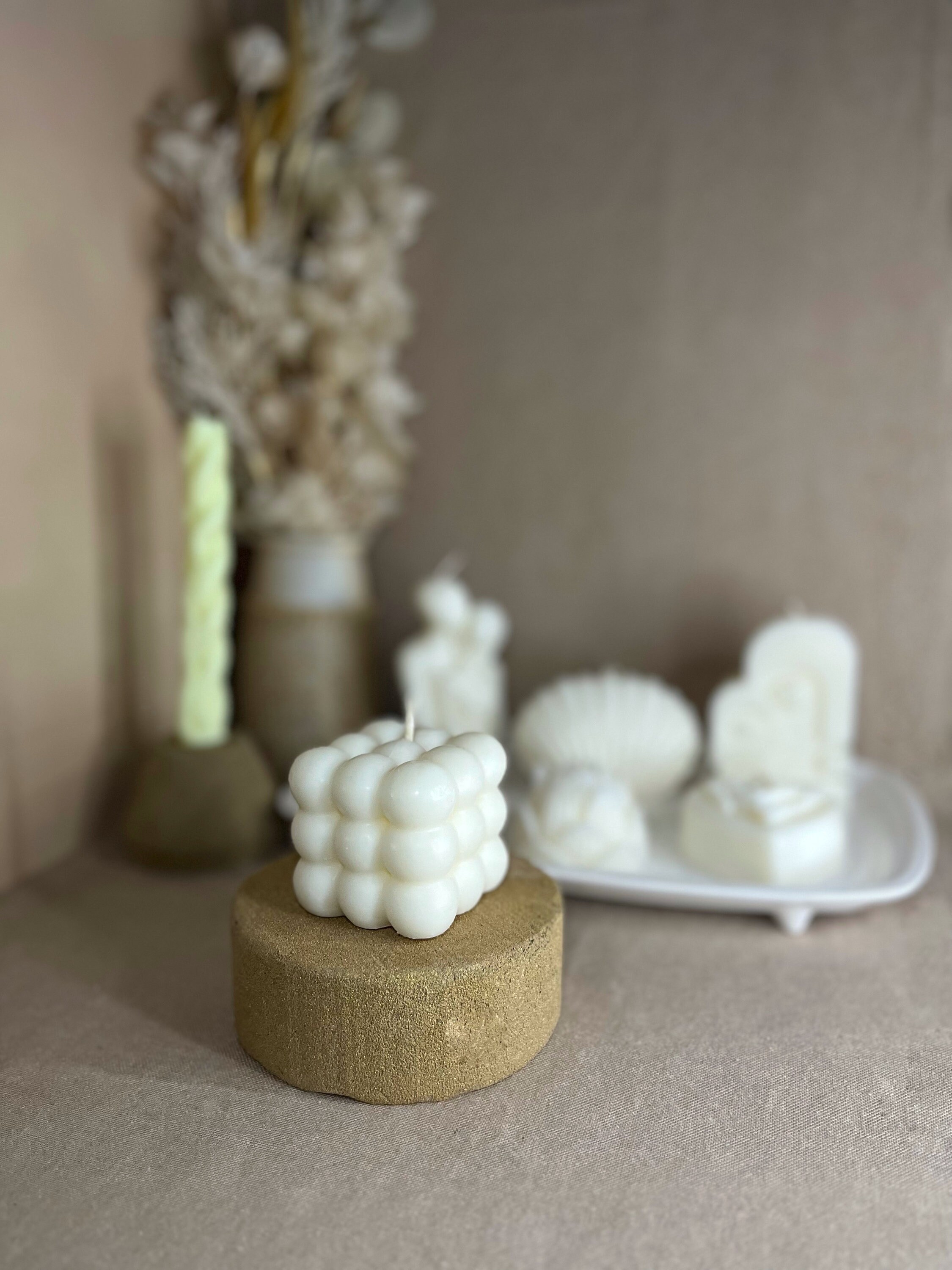 Statue Candle, Cube Candle, Heart Cube Candle, Unscented Handmade ...