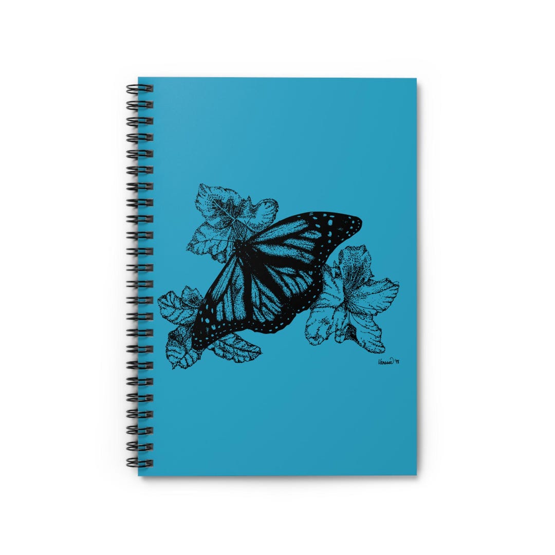 Monarch Butterfly Spiral Notebook - Ruled Line, Black and White Hand ...