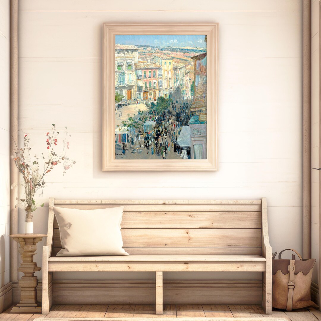 Vintage Landscape Oil Painting - Market Day, South of France. Available ...