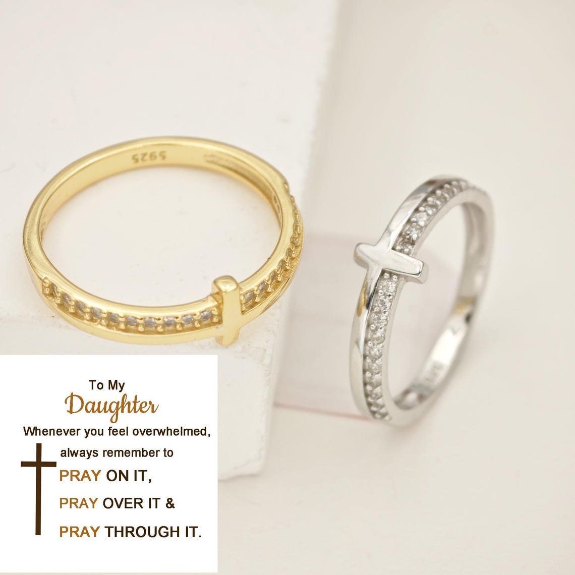 To My Daughter Cross Prayer Ring,cross Ring With Custom Engraving,s925 Silver Faith Cross Ring ...