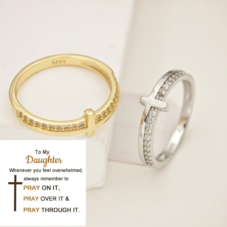 To My Daughter Cross Prayer Ring,cross Ring With Custom Engraving,s925 Silver Faith Cross Ring ...