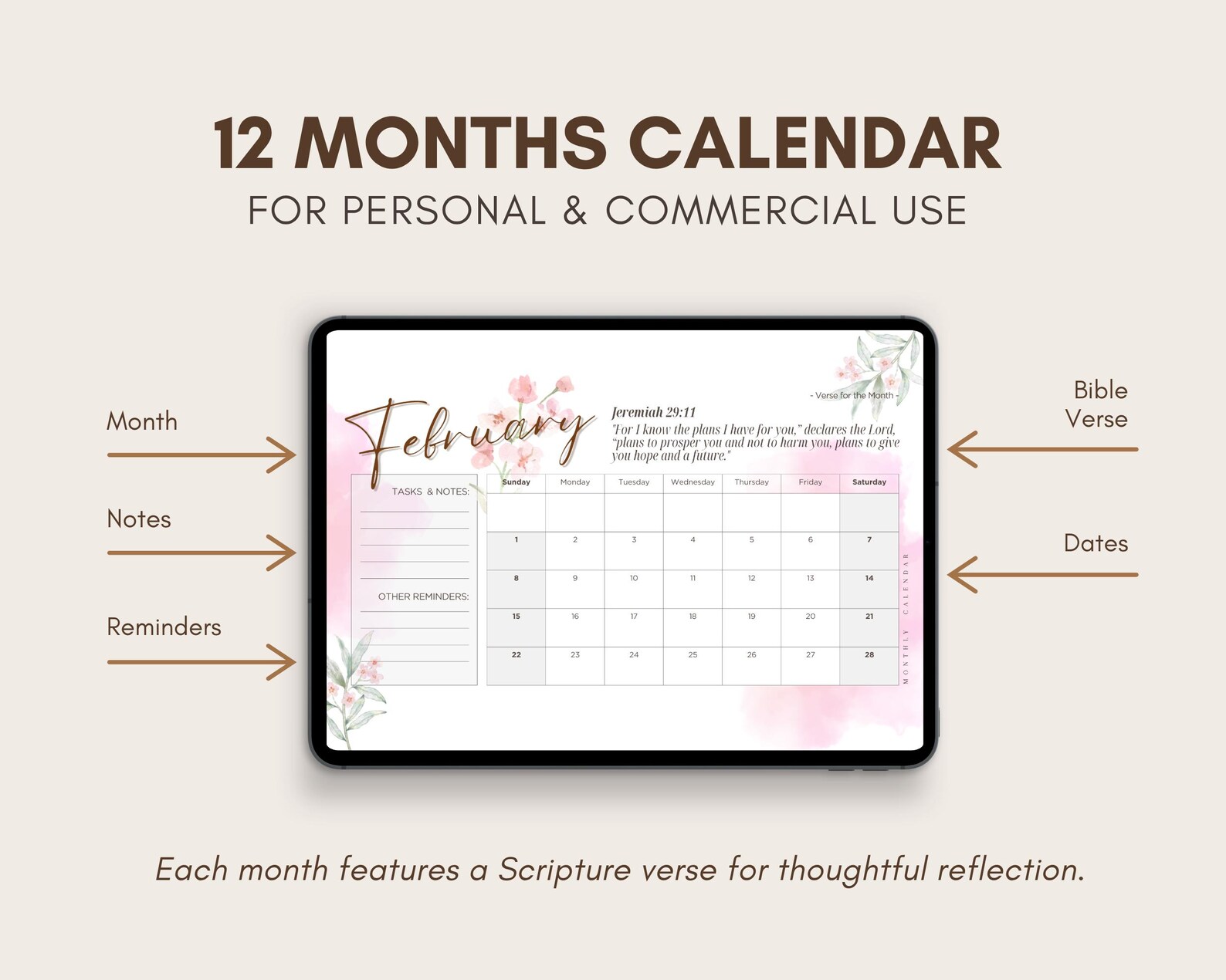 2026 Editable Calendar, Printable Calendar, 2026 Calendar, 12 Month ...