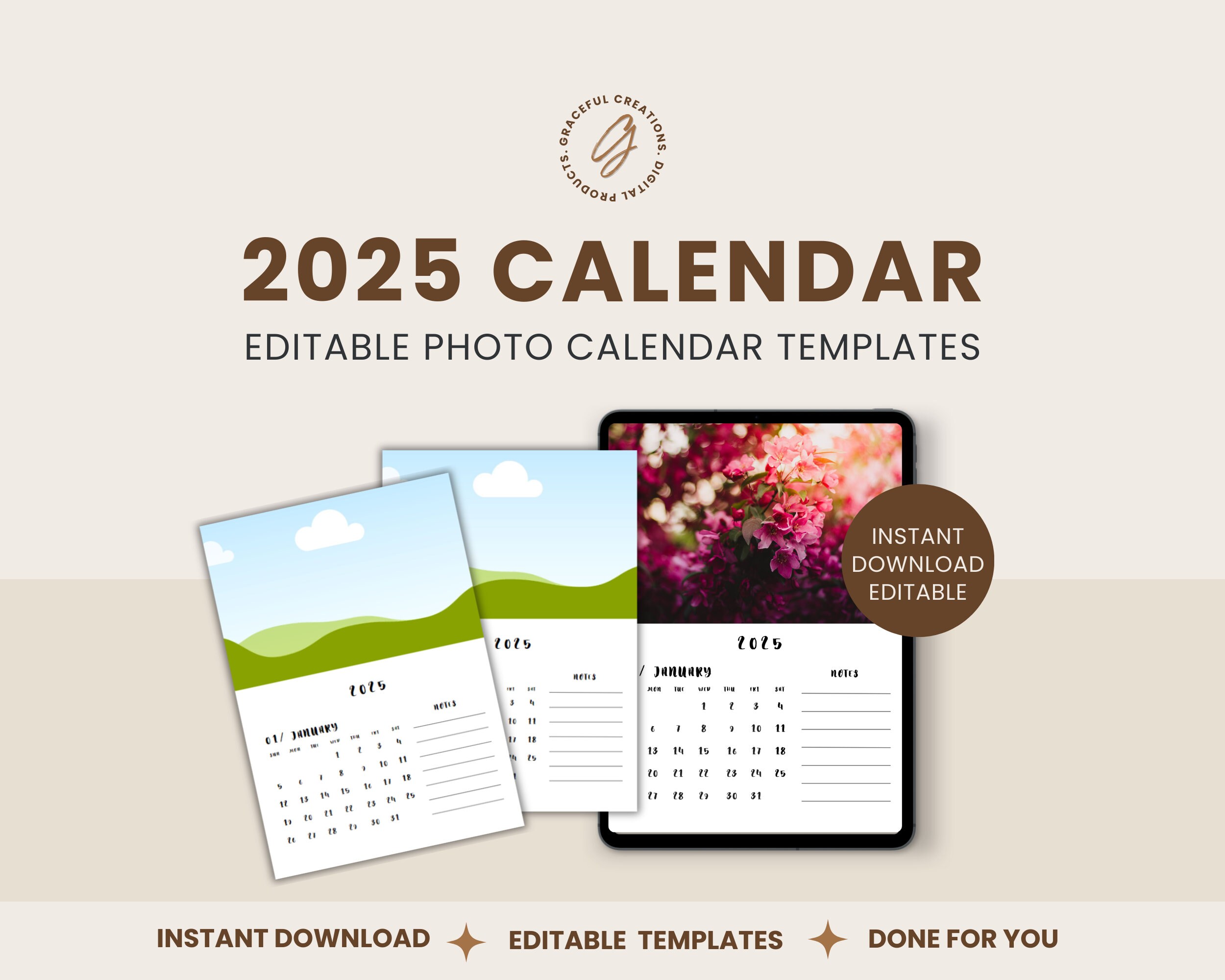2025 Editable Photo Calendar, Canva Template, Printable Calendar, Photo ...