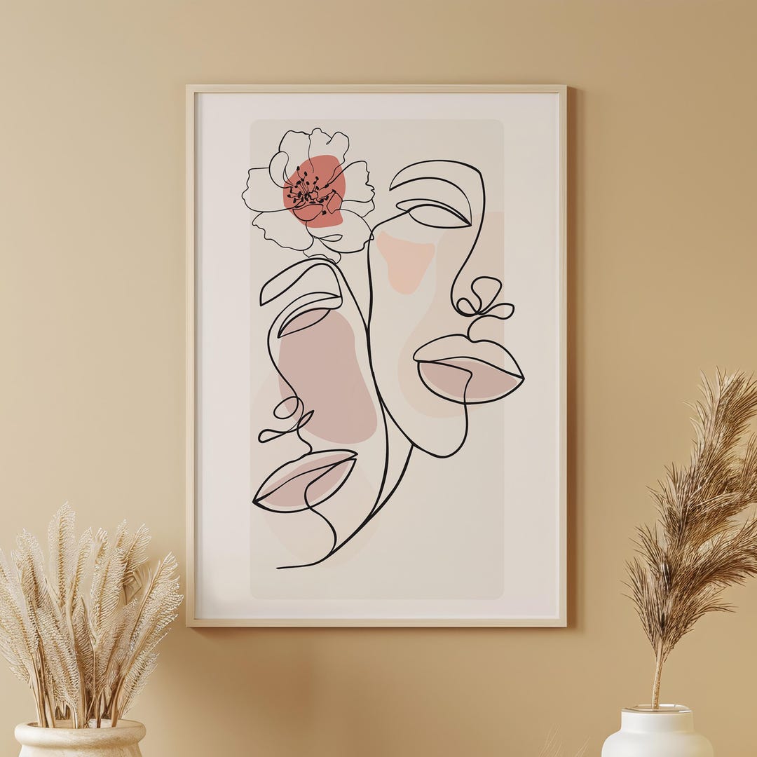 Floral Faces Art, Minimalist Line Art, Abstract Wall Decor, Modern Line ...