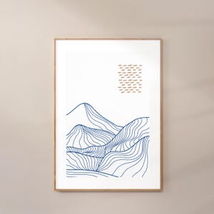 Blue Line Waves, Abstract Art, Minimalist Decor, Modern Wall Art ...