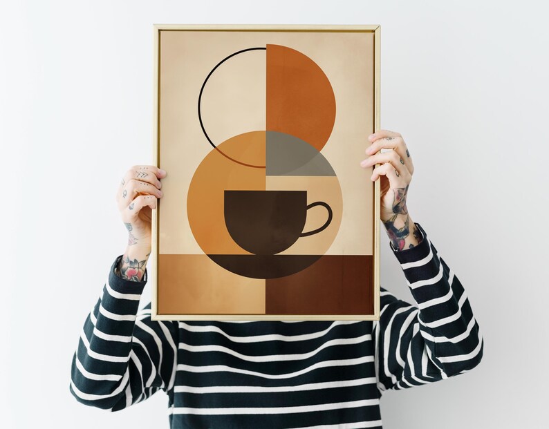Coffee Cup Print, Kitchen Decor, Geometric Art, Modern Wall Art, Coffee ...