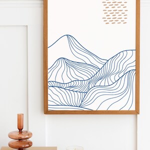 Blue Line Waves, Abstract Art, Minimalist Decor, Modern Wall Art ...