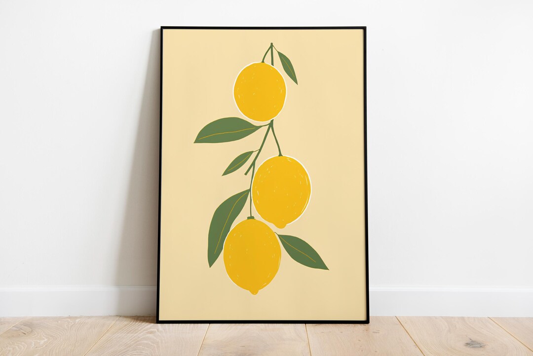 Lemon Wall Art, Minimalist Decor, Kitchen Print, Citrus Artwork ...