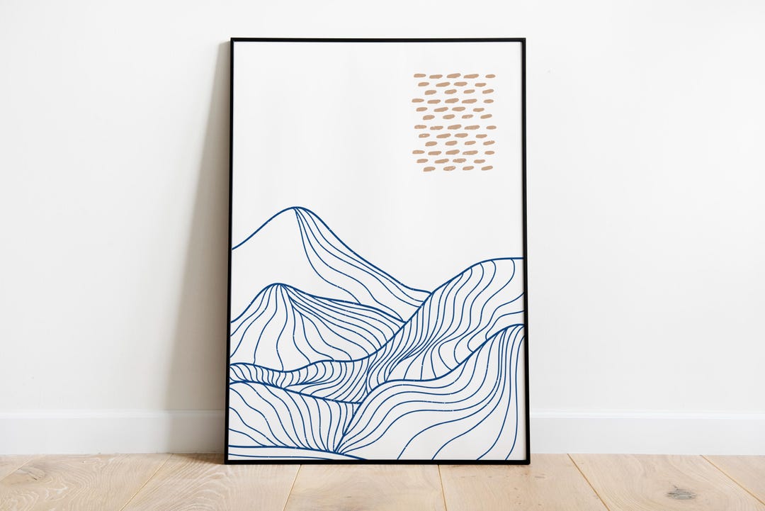 Blue Line Waves, Abstract Art, Minimalist Decor, Modern Wall Art ...