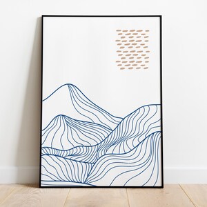 Blue Line Waves, Abstract Art, Minimalist Decor, Modern Wall Art ...