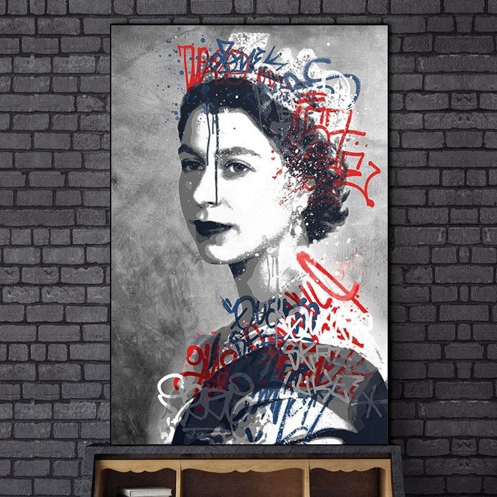 Queen Elizabeth II Graffiti Portrait Painting Canvas Art Print Poster ...