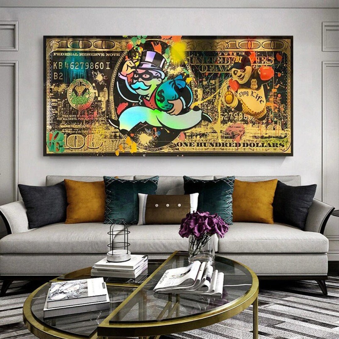 Monopoly Rich Man Running With A Bag of Money Canvas Painting Funny ...