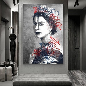Queen Elizabeth II Graffiti Portrait Painting Canvas Art Print Poster ...