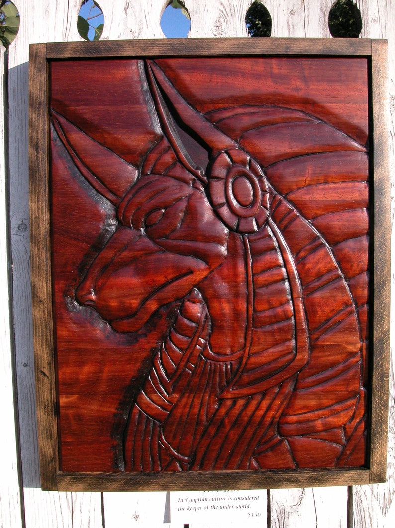 Anubis Wall Art Carved in Red Padauk Wood - Etsy