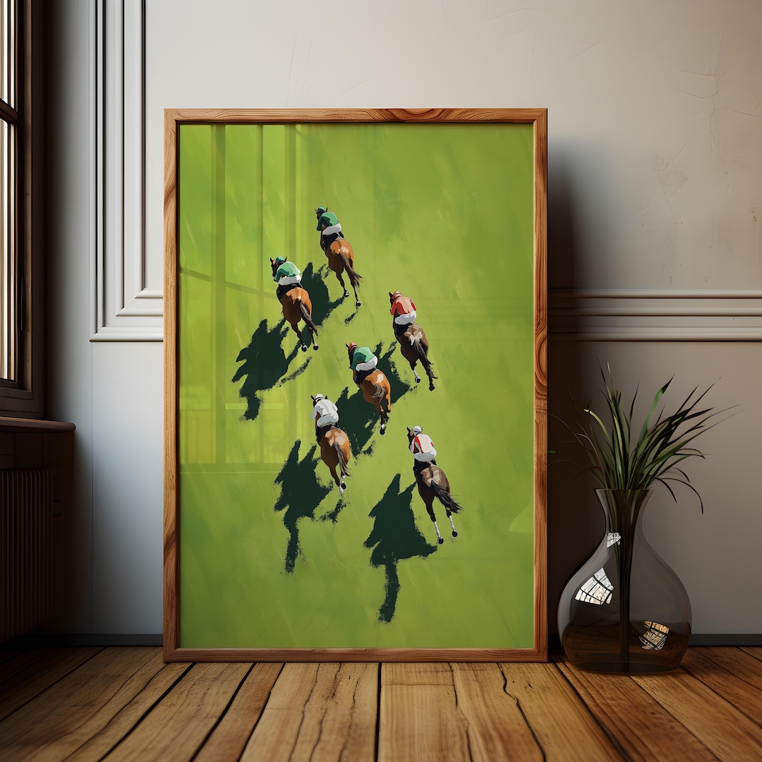 Dynamic Horse Racing Art Print - Aerial Jockey Race Painting ...