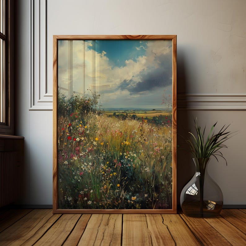 Wildflower Fields Art Print | Warm Farm House Print | Ranch Floral Wall ...