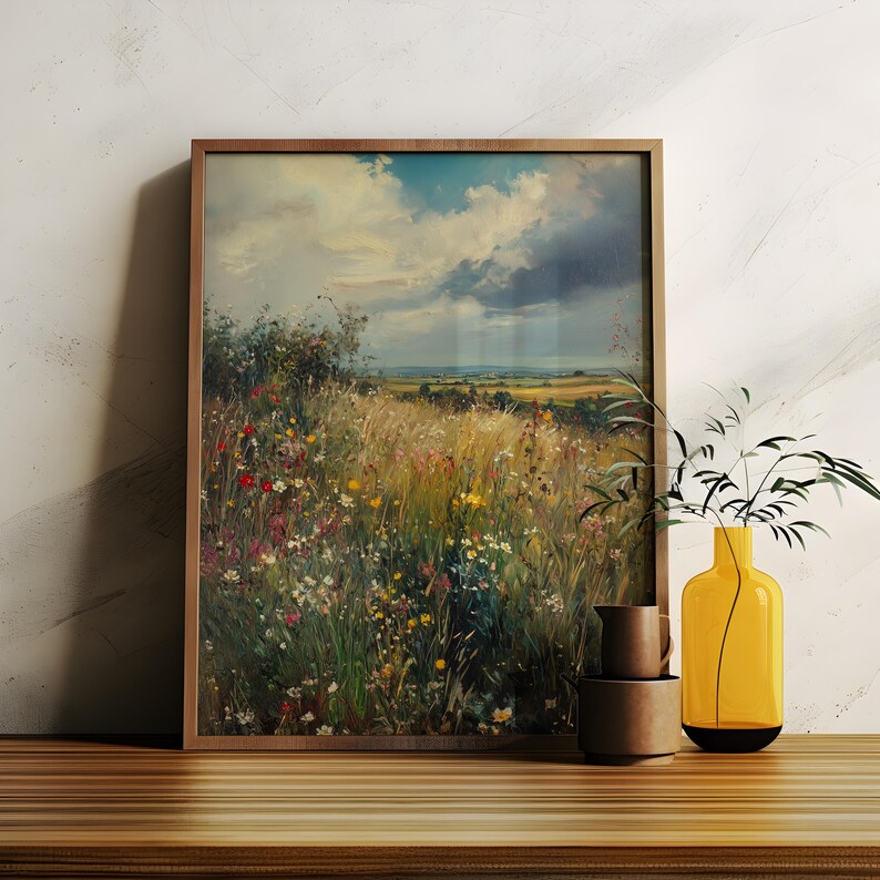 Wildflower Fields Art Print | Warm Farm House Print | Ranch Floral Wall ...