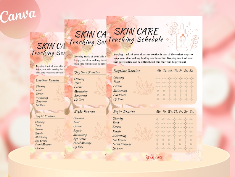 Pink Skincare Routine Tracker Printable Editable - Etsy