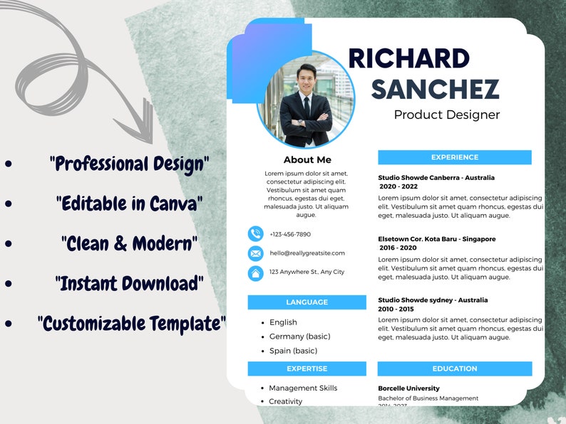 Modern Photo Resume Template: Editable Canva & Word (A4) - Etsy
