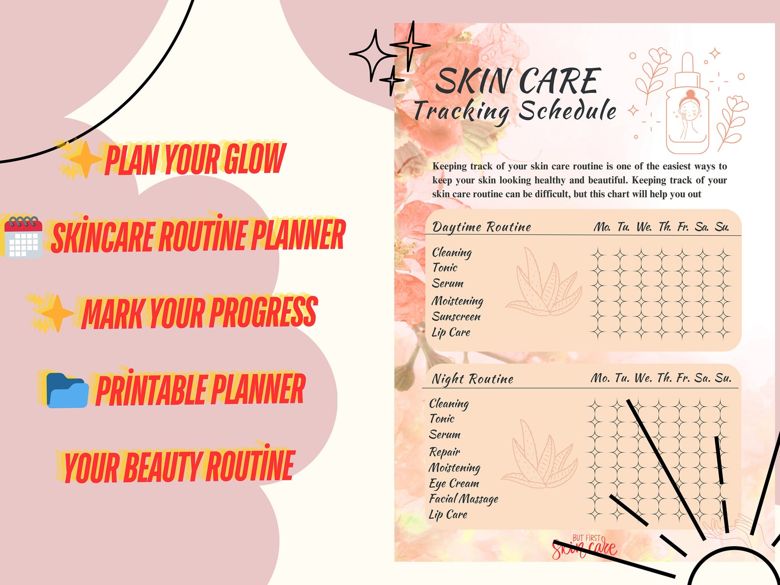 Pink Skincare Routine Tracker Printable Editable - Etsy