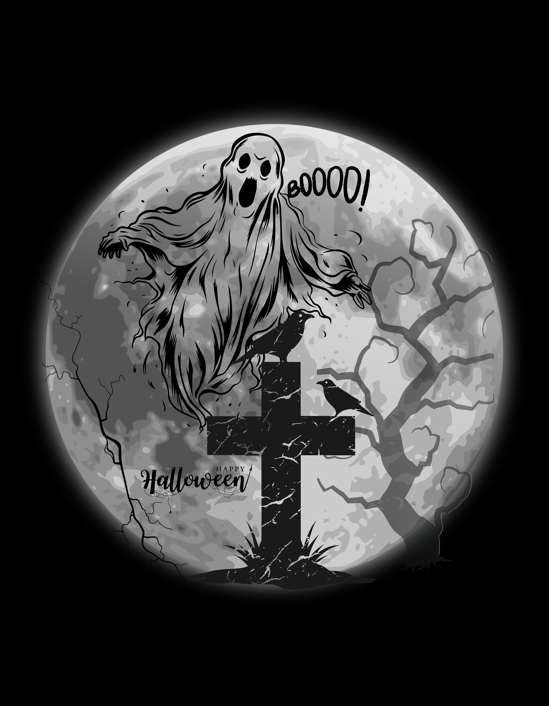 Spooky Ghost Full Moon Halloween Digital PNG SVG Tattered Ghost 'boo ...