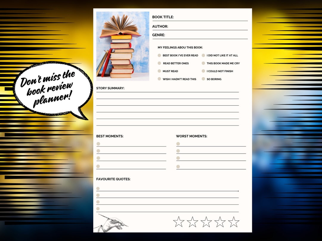 Editable Book Review Template: Printable Reading Log (canva Template ...