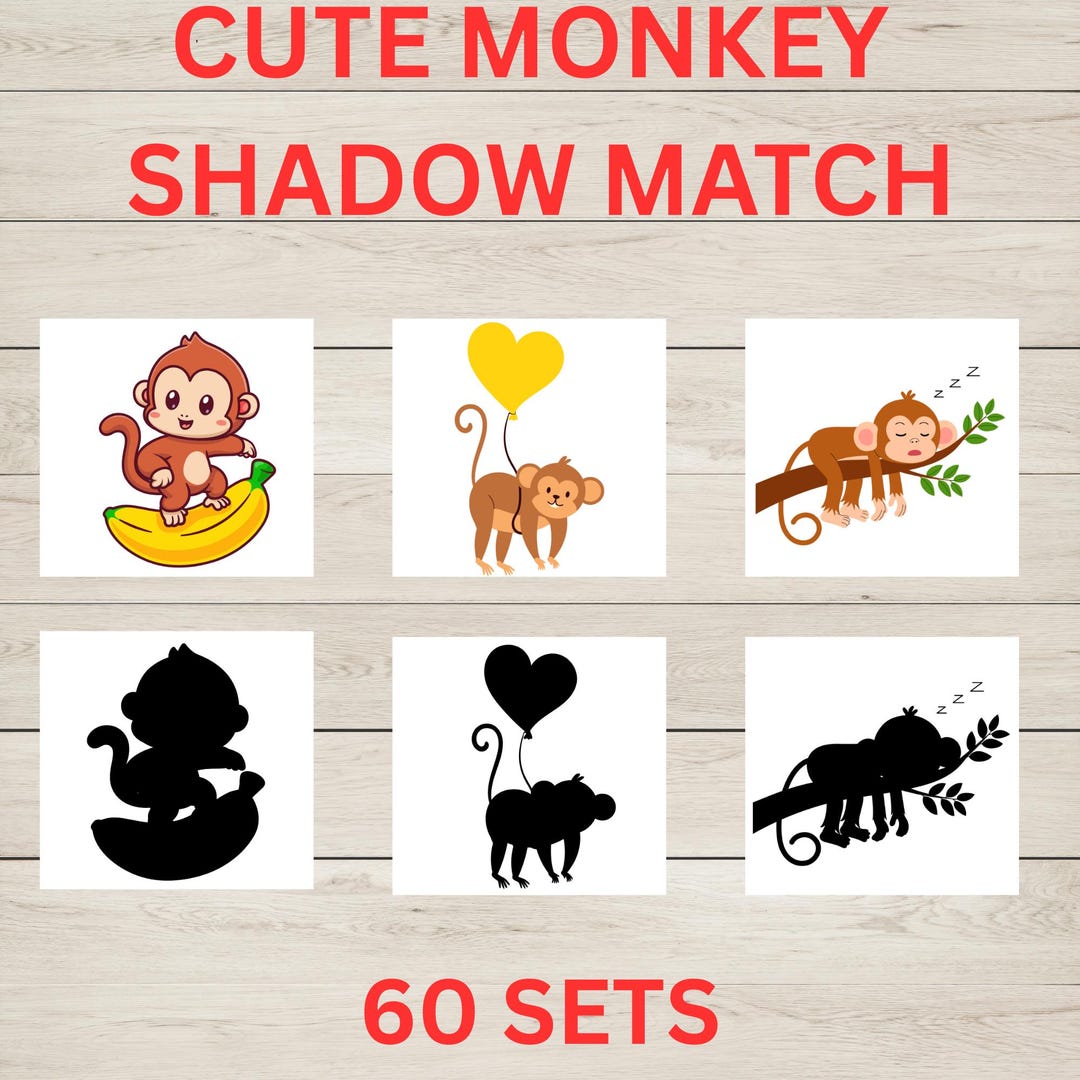 Cute Monkey Shadow Match / Montessori Preschool Activity / Matching ...