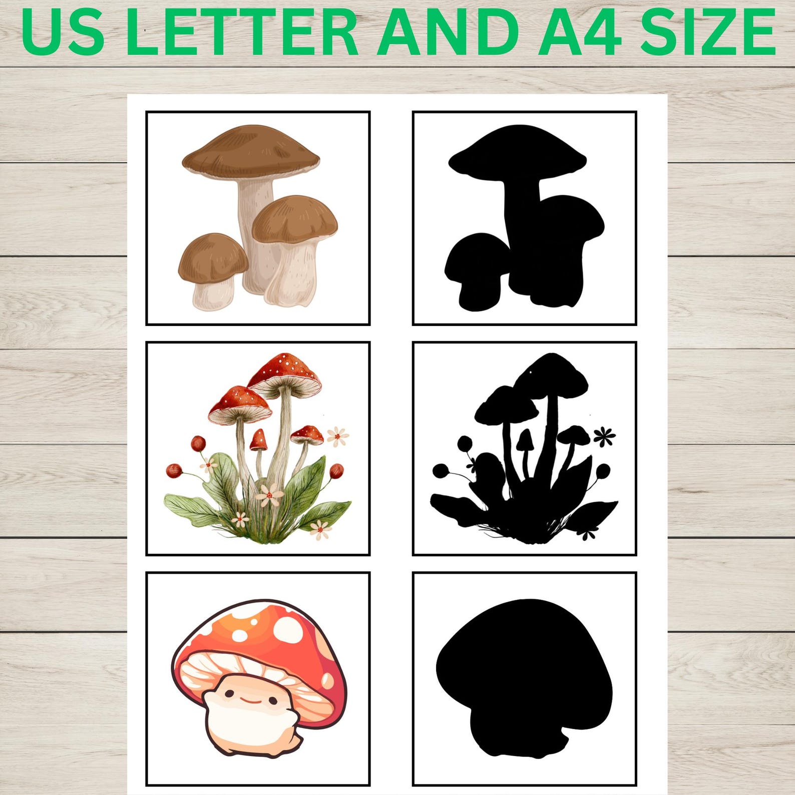 Mushroom Shadow Matching Game: Montessori Toddler Learning (PDF ...