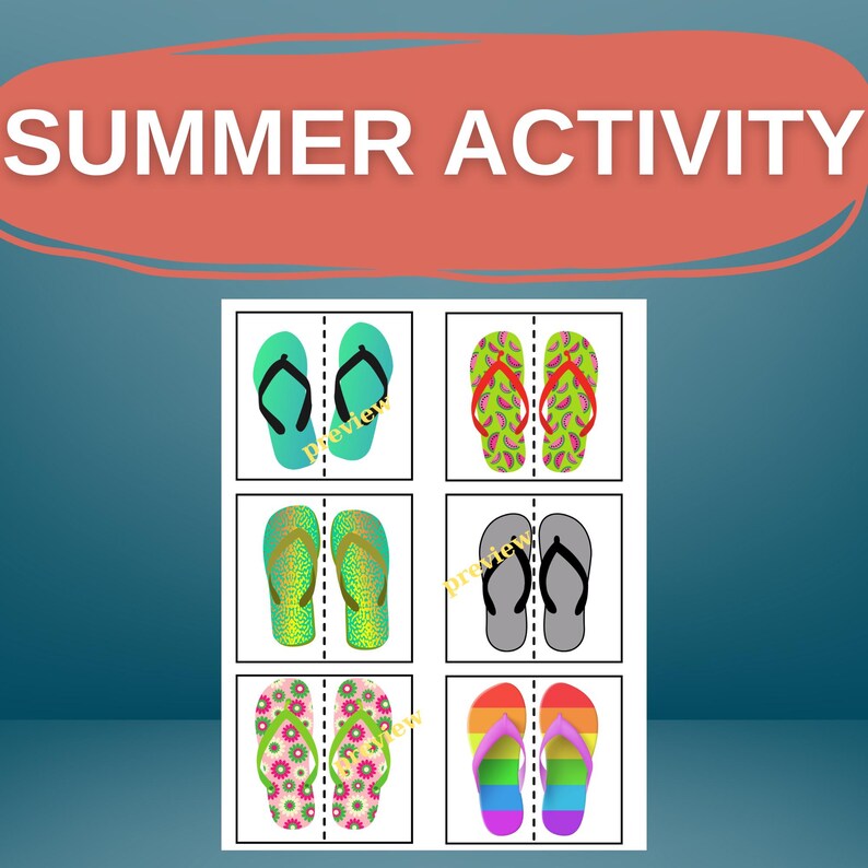 Flip Flop Matching Game / Summer Matching Activity / Preschool Matching ...