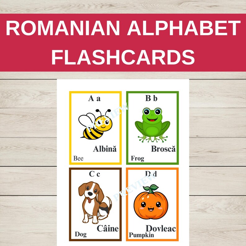 Bilingual Romanian Alphabet Flashcards: Learn Romanian (digital ...