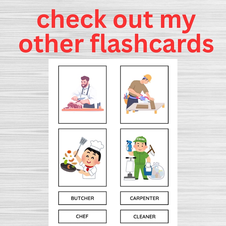 52 Professions Flashcards Printable / Job Image Cards for Kids ...