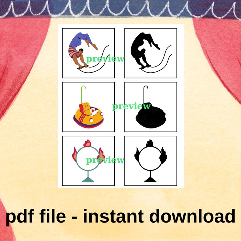 Circus Shadow Matching Cards / Preschool Printable Fun / Montessori ...