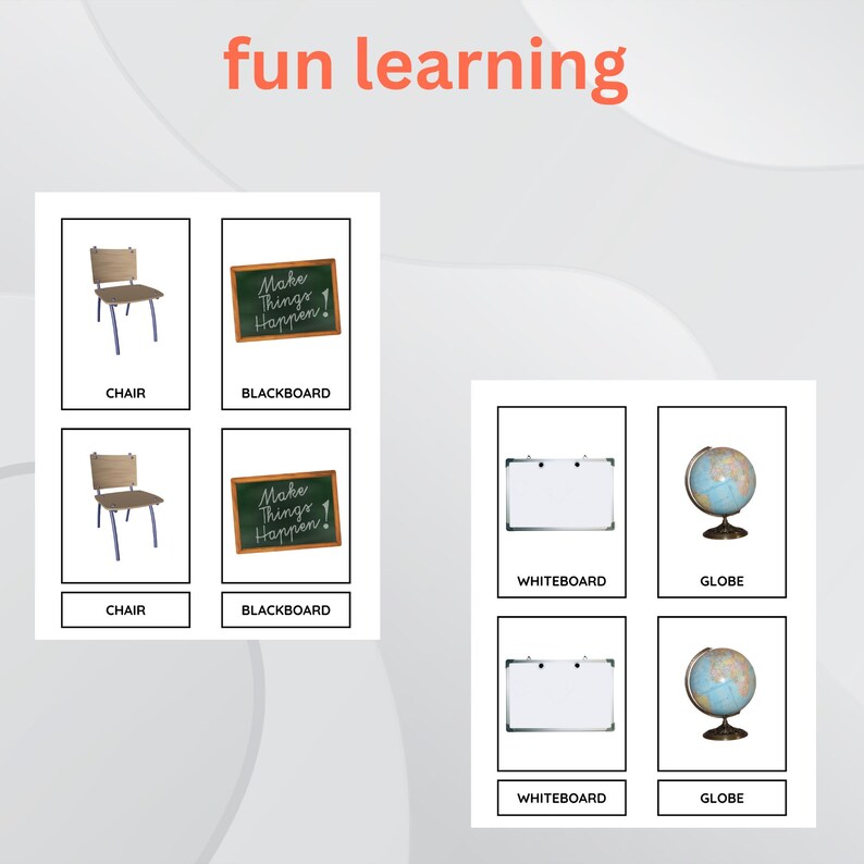 School Objects Flashcards / ESL Learning Nomenclature Cards / 3-part ...